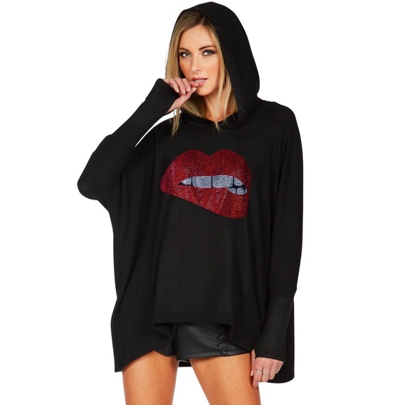 Lauren Moshi | Tops | Lauren Moshi Lips Hoodie Women Ml Black Sequin ...